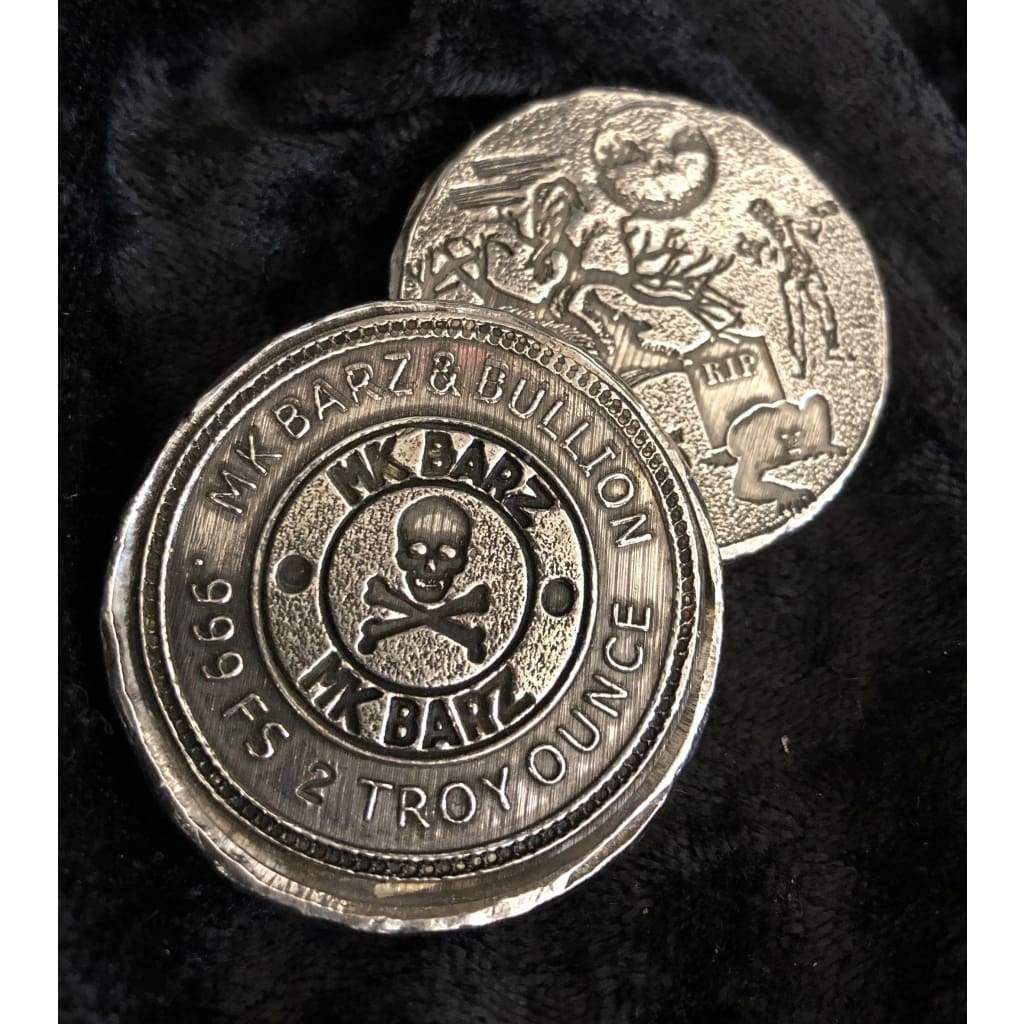 2 Troy Oz MK BarZ "Zombies Graveyard" Logo Double Stamped Round .999 F ...